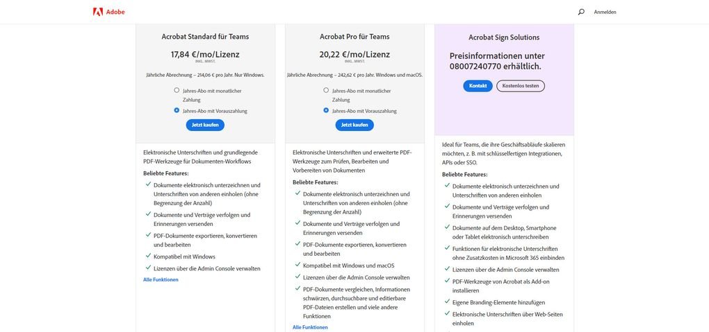 Adobe Sign Kosten 2025 » Aktuelle Preise & Tarife