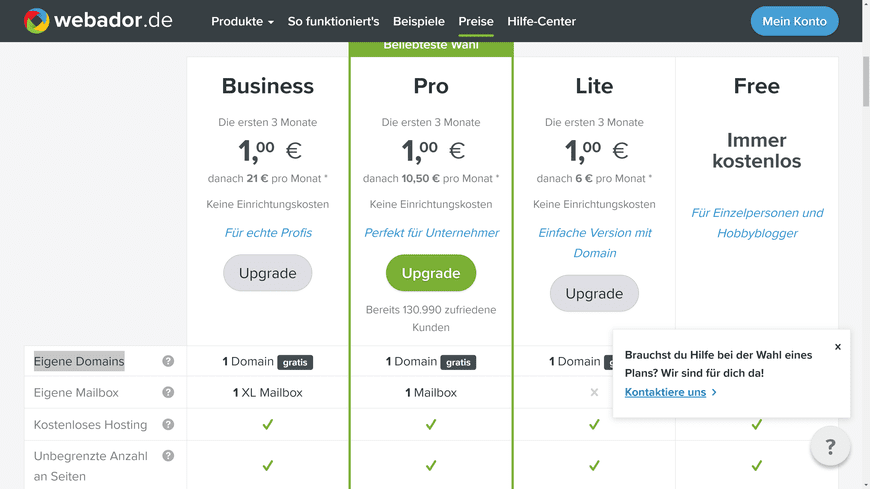 Webador Kosten 2025 » Aktuelle Preise & Tarife