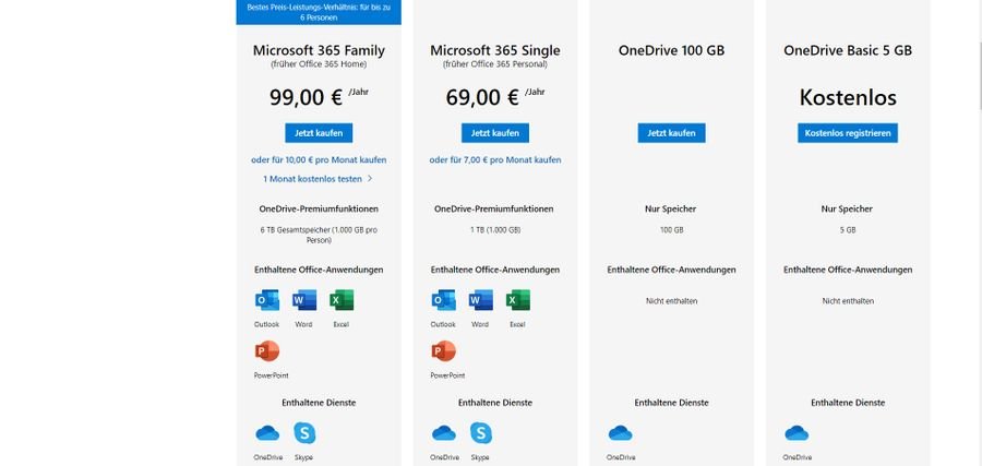 Microsoft OneDrive Kosten 2022 » Aktuelle Preise & Tarife | trusted.de