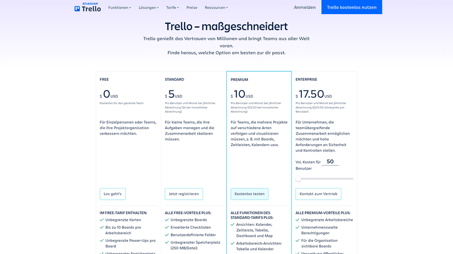 Trello Kosten 2025 » Aktuelle Preise & Tarife